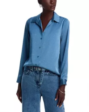Aqua - Satin Rhinestone Shirt