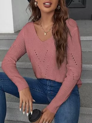 Tcsereinlo - Pink Contrast Lace Back Sweater