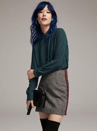 La Maison Simons - Maison Simons “Icône” ribbon-striped gray tweed skirt