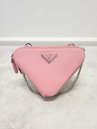 Prada - Beige Leather Triangle Mini Crossbody Bag