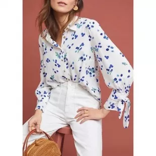 maeve - Blueberry Blithe Button Down Long Sleeve Top