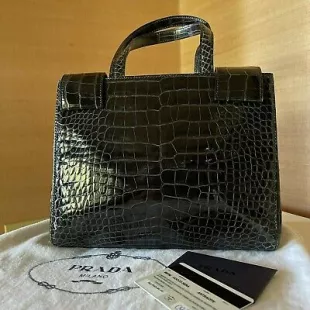 Prada - RARE Vintage Prada Black Coal Crocodile Leather Purse Handheld Bag