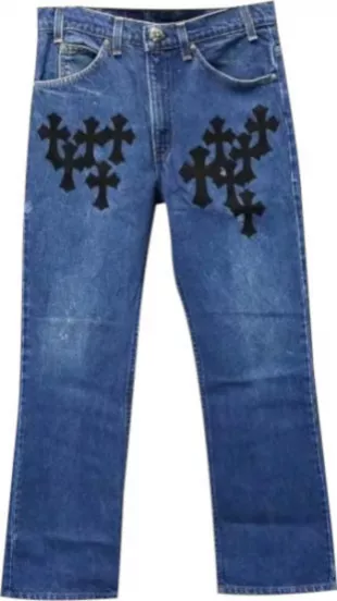 Chrome Hearts - Blue Top Cross Patches Boot Cut Jeans