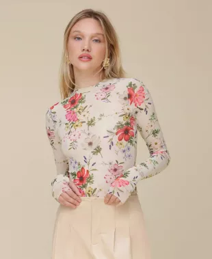 AVEC LES FILLES - Printed Long-Sleeve Mesh Top