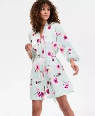 INC International Concepts - Lace-Trim Stretch Satin Robe in Ava Blooms