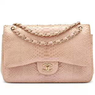 Chanel - Iridescent Pink Python Classic Double Flap Jumbo Flap Bag