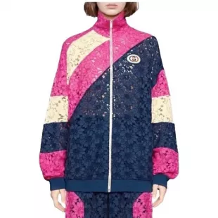 Gucci - Pink Floral Lace Intarsia Bomber