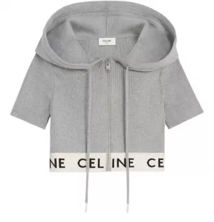 Celine - Zip-Up Crop Top in Athletic Knit