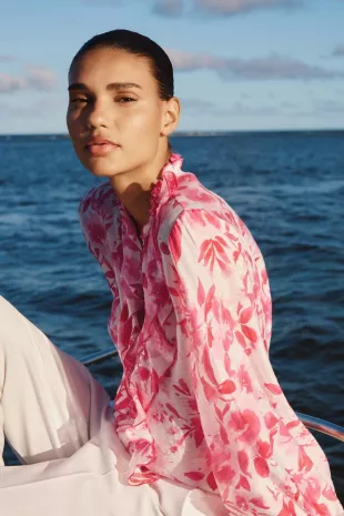 Zara - Ruffle Print Blouse in Pink White