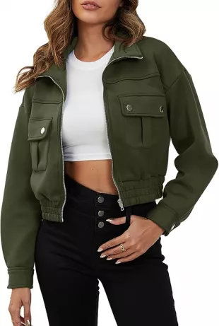 Amazon - Bomber Jacket Casual Cropped Jacket Outwear