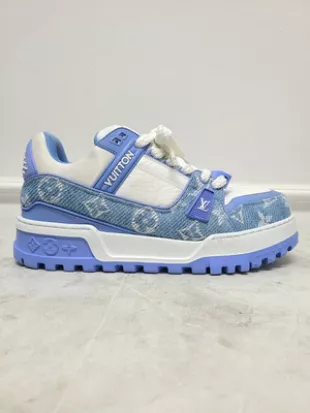 Louis Vuitton - White & Light Blue Monogram Denim LV Trainer Maxi Sneakers