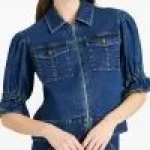 Chicago Jacket - Denim Zip Front Puff Sleeve Jacket