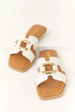 Limelush - Ivory Gold Buckle Open Toe Sandals