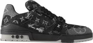 Louis Vuitton - Black Patchwork Denim LV Trainer Sneakers