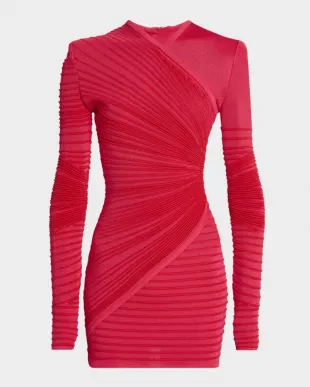 Balmain - Flechage Knit Long-Sleeve Mini Dress