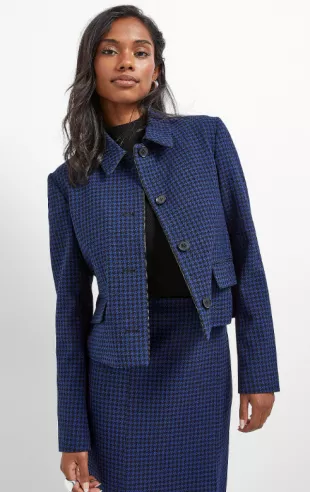 contemporaine - Midnight Blue Houndstooth Cropped Blazer Jacket