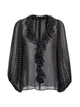 Alice + Olivia - Betsie Clip Dot Ruffle Sheer Silk Blend Top