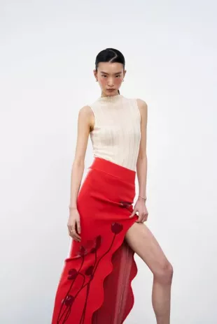 ph5 - Lily Flower Print Wavy Midi Skirt