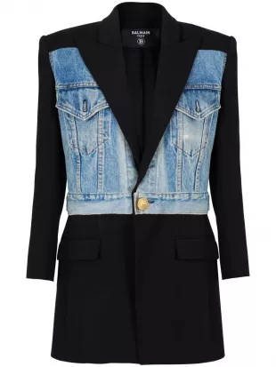 Balmain - Long Hybrid Denim Wool Blazer