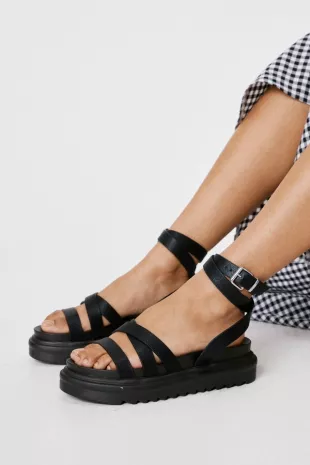 Nasty Gal - Faux Leather Triple Strap Platform Sandals