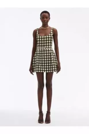 Green Tweed - Check Print Mini Dress