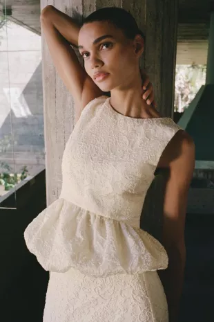 Zara - Textured Peplum Top in Soft Gold