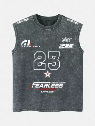 Shwiy - Men's Casual Minimal Black Tank Top With Distressed Effect