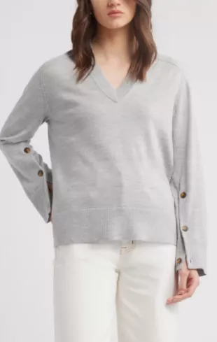 nordstrom - Button Detail Wool V-Neck Sweater