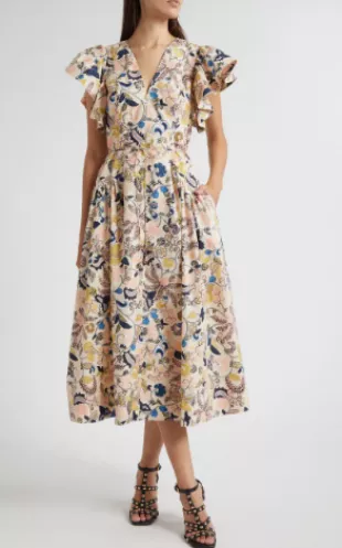 Ulla Johnson - Darya Paisley Floral Flutter Sleeve Dress