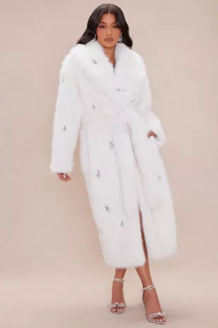 Fashion Nova - Monroe Embellished Faux Fur Jacket