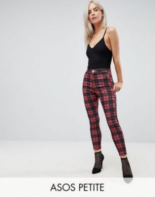 Asos - ASOS PETITE RIVINGTON High Waisted Denim Jeggings In Tartan ...