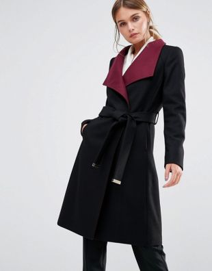 Ted Baker - Ted Baker Afina Wrap Coat with Contrast Lapel at asos.com
