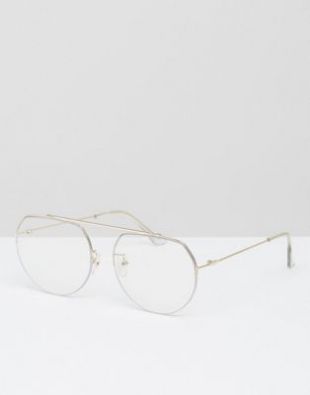 Asos - ASOS High Bar Clear Lens Geeky Aviator Glasses at asos.com