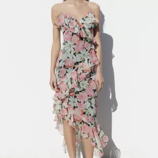 Zara - Ruffled Print Dress Multi Colored