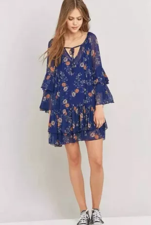 Free People - Blue Floral Ruffle Sunsetter Slip