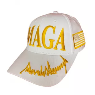maga - White With Gold Donald Trump Signature Hat