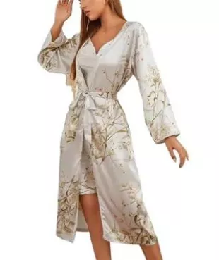 Amazon - Long Floral Satin Bridesmaid Robes