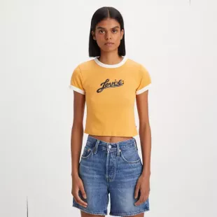 Levi’s - Yellow Logo Cropped Ringer Tee.