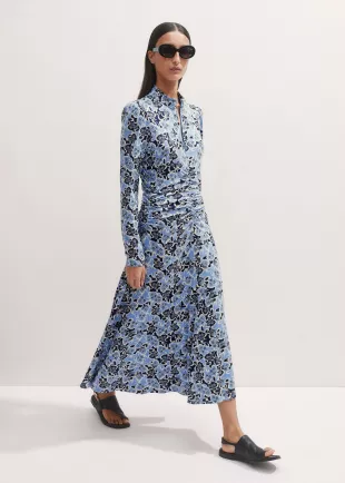 ME+EM - Blue Graphic Ribbon Floral Print Midi Dress