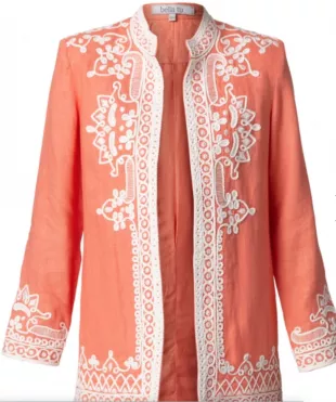 Bella Tu Ceci Coral - Embroidered Linen Jacket