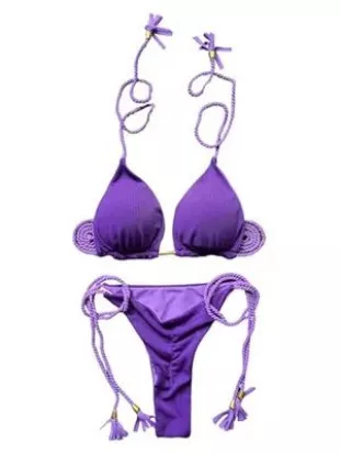 verdusa - 2 Piece Halter String Triangle Bikini Set Rib Knit Swimsuit Bathing Suits