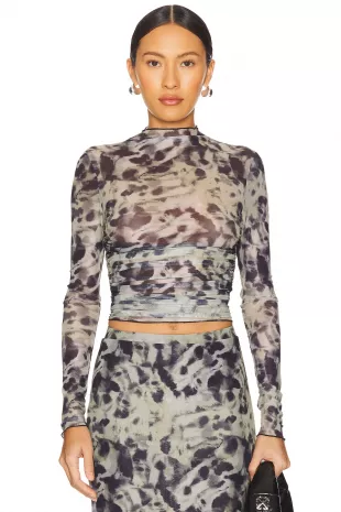 BY.DYLN - Printed Mesh Long Sleeve Top