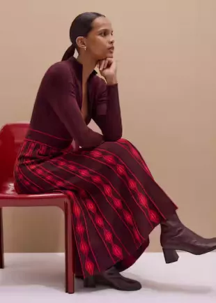 ME + EM - Red Jacquard Half Zip Maxi Dress | ME+EM