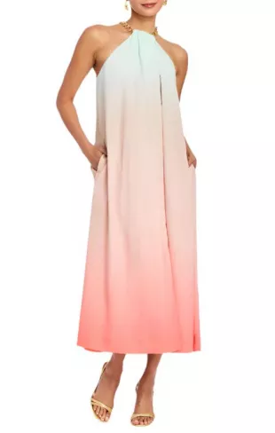 Mestiza - Bijou Halter Midi Dress in Coastal Ombre
