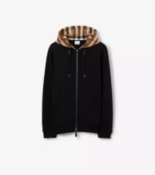 Burberry - Check Hood Cotton Blend Zip Hoodie