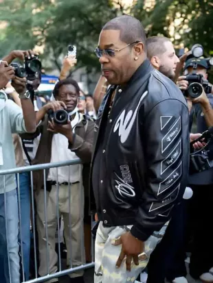 Hit Jacket - Busta Rhymes Off-White Fashion Show Black Leather Jacket