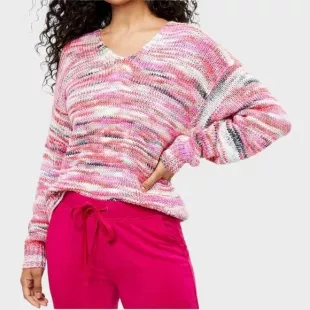 Lou & Grey - Loft Pink Space Dye Crochet Knit Wool Blend Pullover