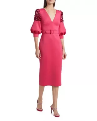 The UsaSuits - Elsbeth S03 Carrie Preston Pink Embellished Puff Sleeves ...
