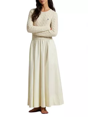 Polo Ralph Lauren - Mixed Media Cable Stitch Long Sleeve Maxi Dress