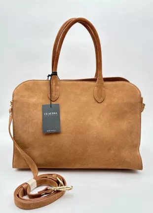 Claudia Firenze - Viral Chestnut Brown Italian Suede Leather Tote Bag